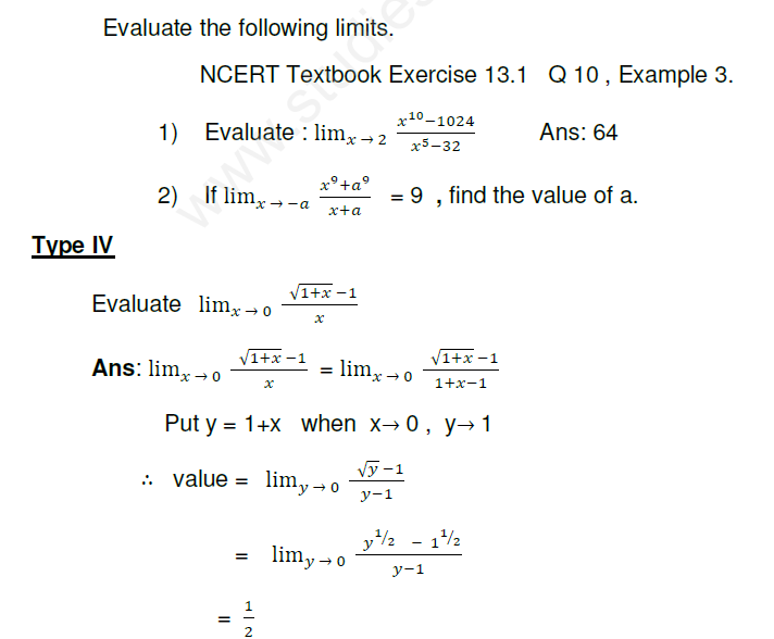 CBSE Class 11 Mathematics Limits and Derivatives Assignment Set K